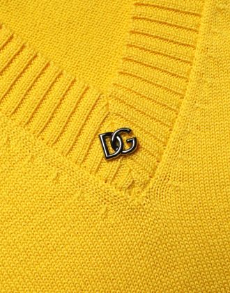 Dolce & Gabbana Mens Wool Knitted V-Neck Pullover Yellow Polyester Virgin Clothing