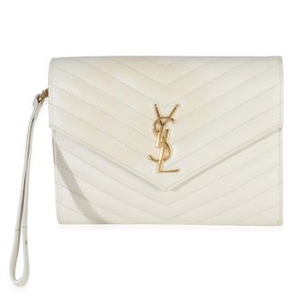 Saint Laurent Soft Grain De Poudre Triquilt Monogram Clutch
