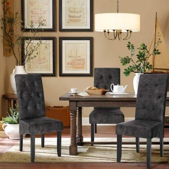 Woltu Woltu - Lot de 2 Chaises de Salle à Manger en Velours - Gris Foncé - Pieds en Bois Massif - Chaises de cuisine