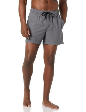 Amazon Essentials Herren 13cm Badehose mit Netzfutter, Boardshorts Badehose zum Schwimmen und für den Strand, Dunkelgrau, S
