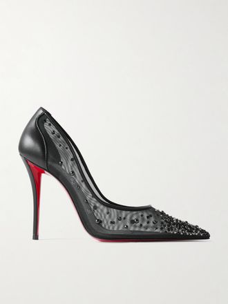 Christian Louboutin Escarpins En R&eacute;sille &Agrave; Finitions En Cuir Et &Agrave; Ornements Miss Z Degrastrass Perla 100 - Noir