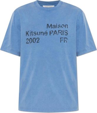 Maison Kitsun&eacute; Homme, Tops, Bleu, Taille: 2XS 2002 Faded Comfort T-Shirt