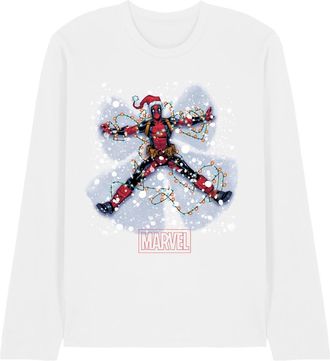 Deadpool Unisex Marvel Christmas Snow Angel Long Sleeve, White T-Shirt, wei&szlig;, M