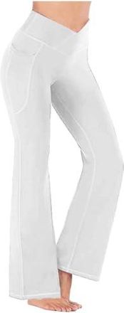 Generic Legging évasé taille haute pour femme - Pantalon de yoga bootcut avec poches - Sans couture - Contrôle du ventre - Legging dentraînement opaque uni po