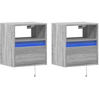 vidaXL Tables de chevet murales avec lumières led 2 pcs sonoma gris Vidaxl