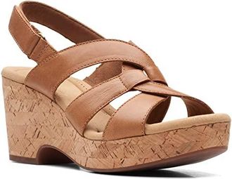 Clarks Giselle Beach Sandales compens&eacute;es en daim pour femme, Marron clair/cuir, 38.5 EU