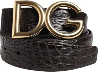 Dolce & Gabbana Schwarzer Exotischer Leder-G&uuml;rtel mit DG-Logo-Schnalle