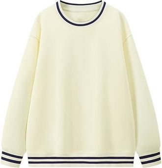 Generico Sweat-shirt de printemps et dautomne avec encolure ronde assortie, t-shirt ample à manches longues, sweat sans capuche, pull léger pour le sport et le