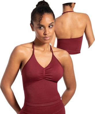 Smilodox Crop Top Damen Malena, Cropped Neckholder Sporttop mit Ringdetails, Raffung & Rückenfrei, Tanktop nahtlos & figurbetont, ideal für Sport, Freizeit, Yo