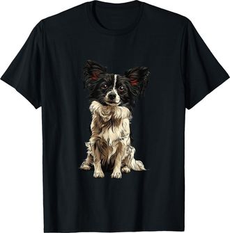 Whyitsme Design Schwarz-Wei&szlig;-Papillon-Hunde-Illustration T-Shirt