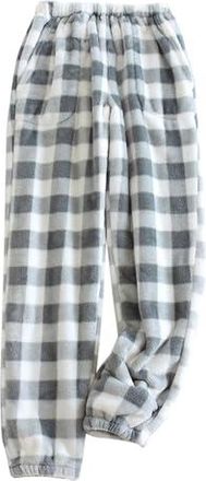 Generic Pantalon de pyjama &agrave; carreaux en polaire pour femme - Pantalon de pyjama chaud en flanelle dhiver pour la maison, pantalon d&eacute;contract&eacute; &agrave; jambe droite 
