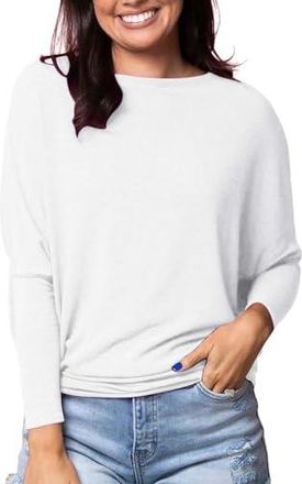 Generic Haut &agrave; manches longues pour femme - Couleur pure - Col en V - Style d&eacute;contract&eacute; et polyvalent - Coupe ample - Confortable - Doux - L&eacute;ger - Coupe r&eacute;gul