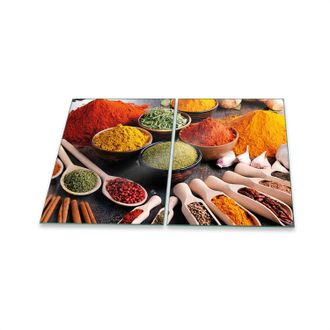 Decorwelt Herdabdeckplatte Abdeckung Ceranfeld Abdeckplatte Schneidebrett 2-Teilig 80x52 Gew&uuml;rze Mehrfarbig Spritzschutz Glasplatte Ceranfeldabdeckung Schutz He
