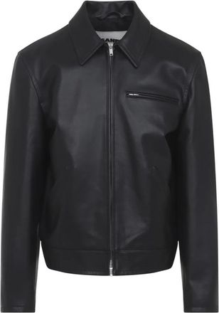 Jil Sander Homme, Vestes, Noir, Taille: M Veste en cuir zipp&eacute;e sur le devant