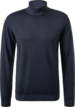 Daniele Fiesoli Herren Stehkragenpullover blau Merinowolle unifarben