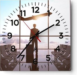 Arttor Modern Wanduhr Flughafen Halle Architektur Glas 30x30cm Quadrat Klein Wand Uhr Glas Analog Zimmeruhren K&uuml;che B&uuml;ro Wohnzimmer Glasuhr Wall Clock Dekora