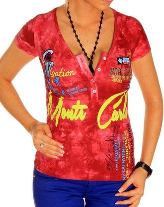 rmk T-Shirt Damen Freizeit Sommer kurzarm Shirt mit V-Kragen V-Neck