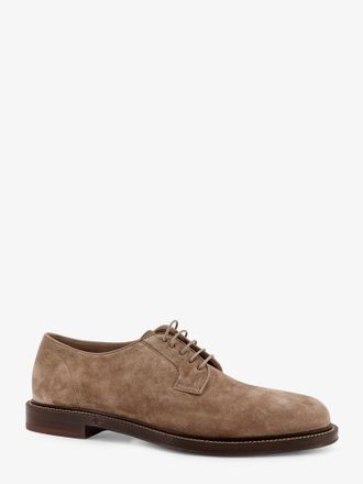 Brunello Cucinelli Mens Lace-Up Shoes Suede Beige Leather Flat