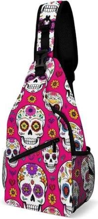 Generic Sacoche Tactique Cr&acirc;ne de sucre mexicain mignon du Jour des Morts Casual Sac De Poitrine Antivol Sac &agrave; Dos Militaire pour Homme Cyclisme Femme