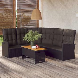 vidaXL Vidaxl - Canap&eacute; dangle inclinable avec coussins Noir R&eacute;sine tress&eacute;e