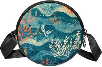 Generic Sac &agrave; bandouli&egrave;re rond pour femme, imprim&eacute; corail marin, petit sac &agrave; bandouli&egrave;re avec fermeture &eacute;clair, bretelles r&eacute;glables, sac &agrave; main rond d&eacute;contrac