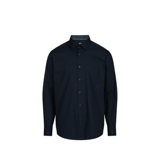 HUGO BOSS Chemise droite unie &agrave; manches longues en coton m&eacute;lang&eacute;