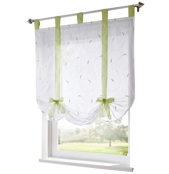 Liya Raffrollo mit Stickerei Band Raffgardinen Voile Transparent Schlaufen Vorhang (BxH 100x140cm, Grün)