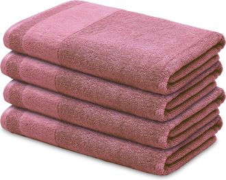 Looks by Wolfgang Joop 4X Handtuch 50x100 cm - 100% Baumwolle Luxus Handtücher mit Aufhänger & Logostick, 4er Set Handtücher rosa
