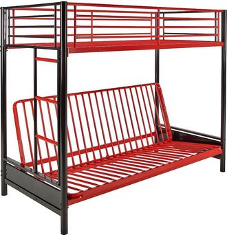 Vente-Unique Hochbett mit Schlafsofa - 90 x 190 cm - Metall - Rot & Schwarz - MODULO V