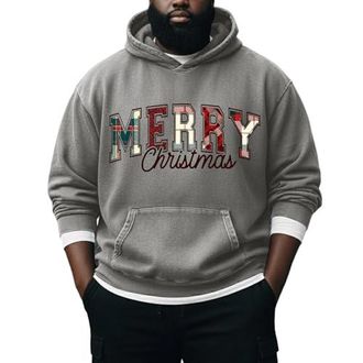 Generic Sweat &agrave; capuche graphique pour homme, Merry Christmas - Sweat-shirt ample imprim&eacute; tendance pour lautomne | pour les vacances et les voyages, gris, 5XL