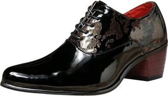 Generic Chaussures Derby Verni pour homme - Tendance - Motif floral classique - Chaussures habillées formelles - Confortables - Bout pointu - Brillantes - Pou