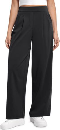 CRZ YOGA Damen 4-Wege-Dehnbar Anzughosn Weites Bein B&uuml;rohosen Hohe Taille L&auml;ssig Chino Hose mit Taschen - 74cm Schwarz 44