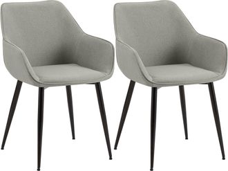 Clp Esszimmerst&uuml;hle 2er Set gepolstert mit Lehne Luena, K&uuml;chenstuhl mit Samt oder Stoff, Sessel Metallgestell schwarz bis 150 kg belastbar, Farbe:hellgrau