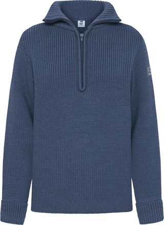 Hanseheld Damen Troyer Merino Jeans Blau GOTS Organic 40 | Strick-Pullover | 100% Schurwolle | Weich | Nachhaltig kbT | Strickpullover| Wollpullover | Made in G