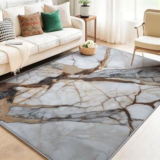 Generic Tapis de Salon Chambre Salle &agrave; Manger Adulte Bureau Design Marbre &Eacute;l&eacute;gant Poil Court Fin Doux L&eacute;ger R&eacute;sistant 140 x 200 cm, Gris Brun