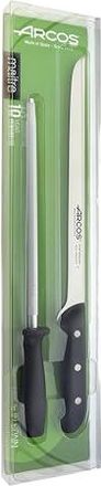 Arcos Serie Maitre - Messerset Schinken 2 St&uuml;ck (1 Messer + 1 Wetzstahl) - Klinge Nitrum Edelstahl - HandGriff Polypropylen - Holzblocks