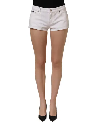 Dolce & Gabbana Womens White Cotton Low Rise Denim Hot Pants Shorts