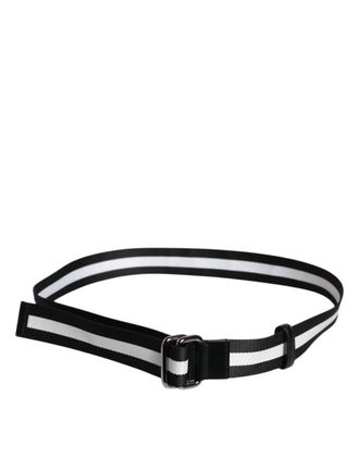 Dolce & Gabbana Mens Black Yellow Logo Striped Metal Buckle Belt Nylon