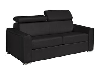 Vente-Unique Schlafsofa mit Matratze 3-Sitzer - B&uuml;ffelleder - Schwarz - Liegefl&auml;che 140 cm - Matratze 22 cm mit Memory Schaum - Vizir