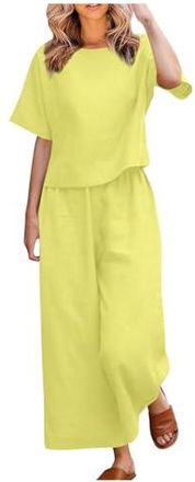 Generic Tenues deux pi&egrave;ces pour femme - Haut court &agrave; manches courtes avec pantalon large - Ensemble assorti pour l&eacute;t&eacute; - Essentiel pour les vacances, dor&eacute;, 5XL