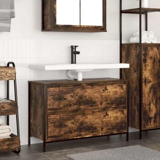 vidaXL Vidaxl - Meuble de salle de bain lavabo tiroirs ch&ecirc;ne fum&eacute; 90x34,5x60 cm