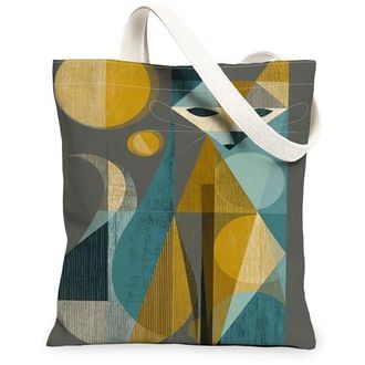 Generic Sacs fourre-tout en toile motif g&eacute;om&eacute;trique de chat, sacs d&eacute;picerie r&eacute;utilisables, &eacute;l&eacute;gants, l&eacute;gers et lavables, gris, 13x15 Inch