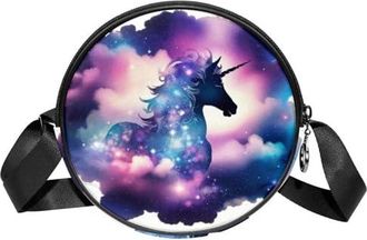 Generic Sac &agrave; bandouli&egrave;re rond pour femme, silhouette de licorne, petit sac &agrave; dos &agrave; bandouli&egrave;re avec fermeture &eacute;clair, bretelles r&eacute;glables, sac &agrave; main rond d&eacute;