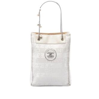 Chanel Sac Cabas Vintage Chanel en Toile Orn&eacute; de Perles dOccasion - Femme - Pre-owned - Blanc - Taille: ONE Size