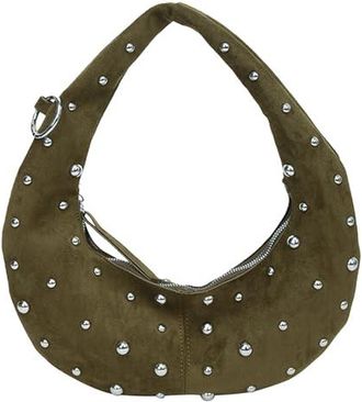 Generic Sac &agrave; bandouli&egrave;re en daim synth&eacute;tique clout&eacute; avec fermeture &eacute;clair et rivets demi-lune pour l&eacute;cole, le travail, un usage quotidien, Vert, 12.99x0.79x7