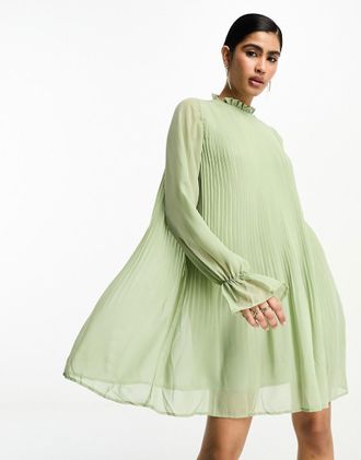 NA-KD Robe courte pliss&eacute;e - Vert cendr&eacute;