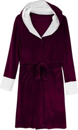 Generic Peignoir &agrave; capuche pour femme, peignoir en &eacute;ponge grande taille - Peignoir de bain long de couleur unie avec poches - Pyjama chaud et confortable - Ro