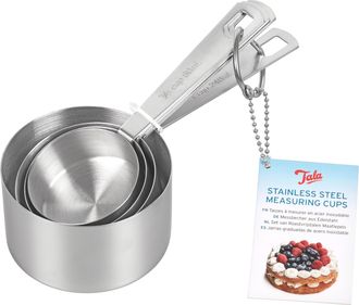 Tala 4er Set Messbecher aus Edelstahl, Milliliter- und Tassenangaben, stapelbar für einfache Aufbewahrung, metallisches Silber