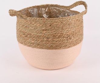 Schöner Leben Korb aus Seegras zweifarbig rund mit Henkeln Natur rosa Verschiedene Größen, Motiv/Größe:Groß