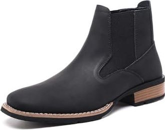 Generic Bottines Chelsea Homme Noires Slip-on avec &Eacute;lastiques Lat&eacute;raux, Tige en PU, Semelle en Caoutchouc, Bottes Classiques Ville et Bureau,Noir,42.5 EU